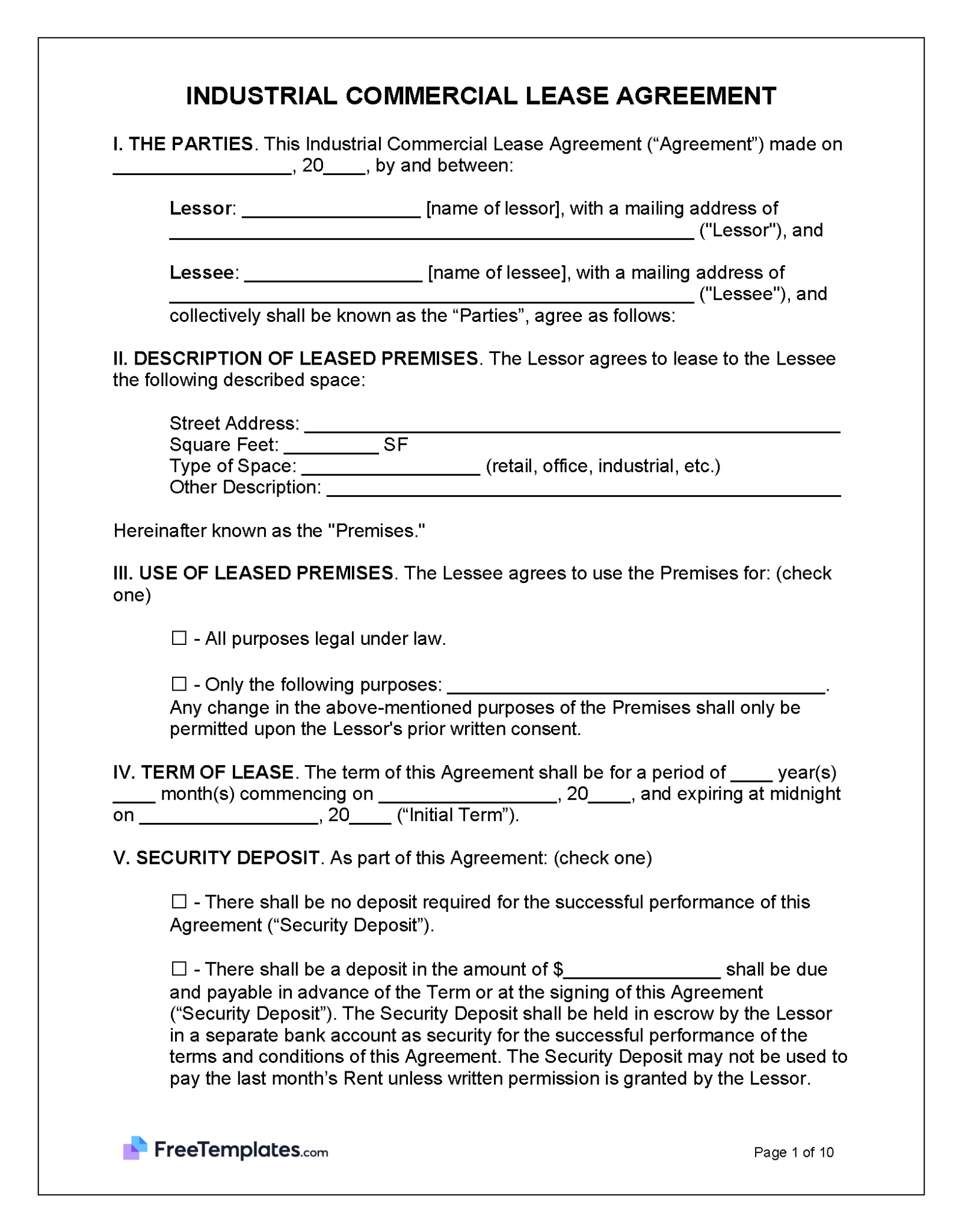 Commercial Lease Agreement Template | PDF | Word